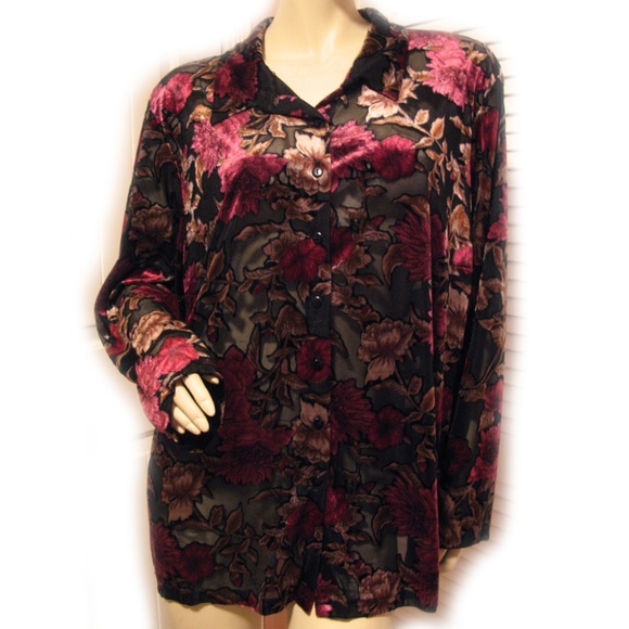 Laura Scott | Tops | New Vintage Y2k 9s Laura Scott Velour Floral Sheer ...